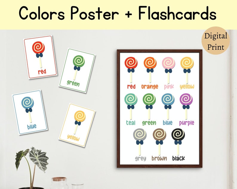 Kindergarten Colors Poster Printable, Toddler Flashcards Printable ...