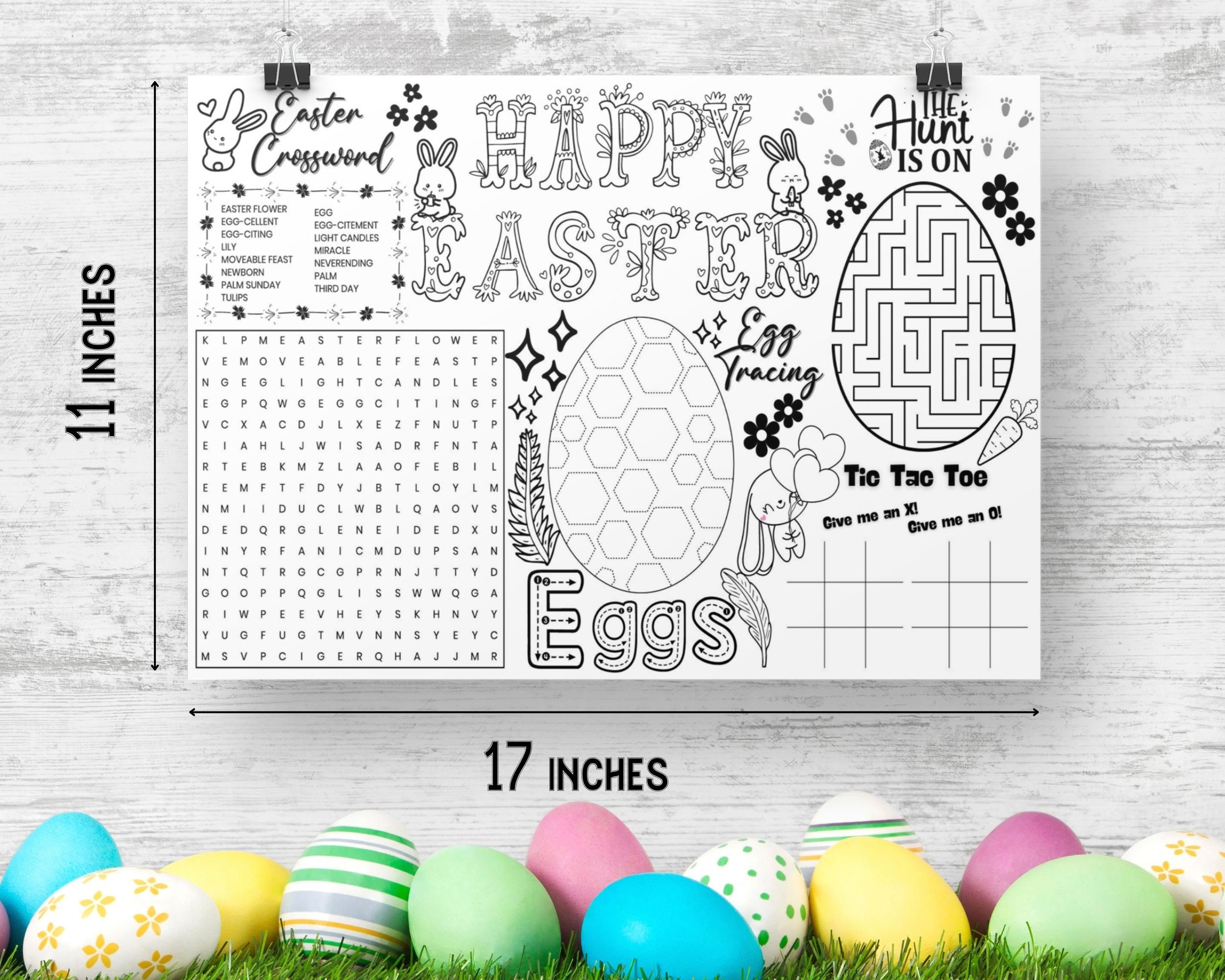 Easter Coloring Placemat for Kids, Easter Coloring Page Activity ...