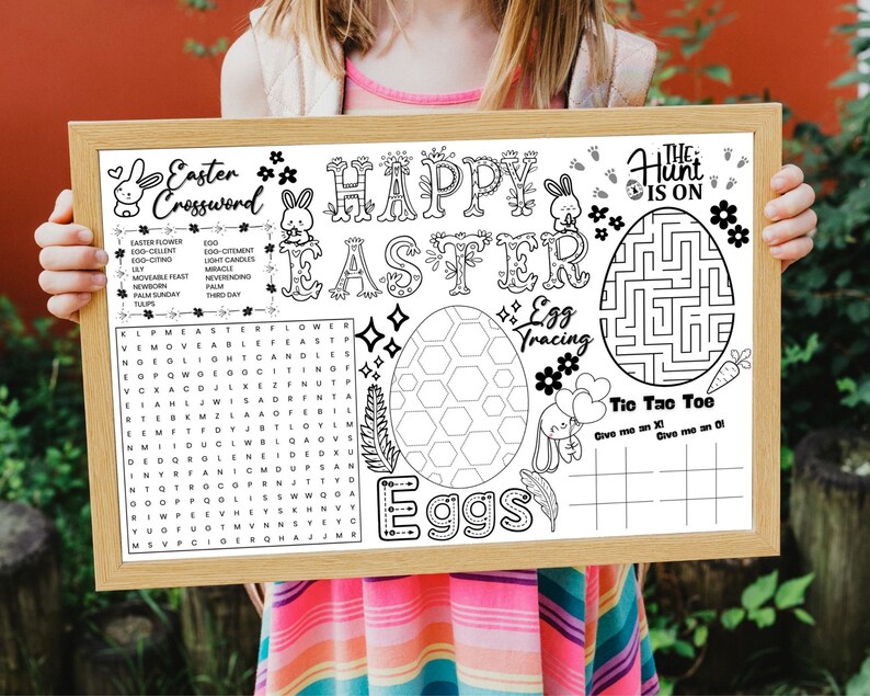Easter Coloring Placemat for Kids, Easter Coloring Page Activity ...
