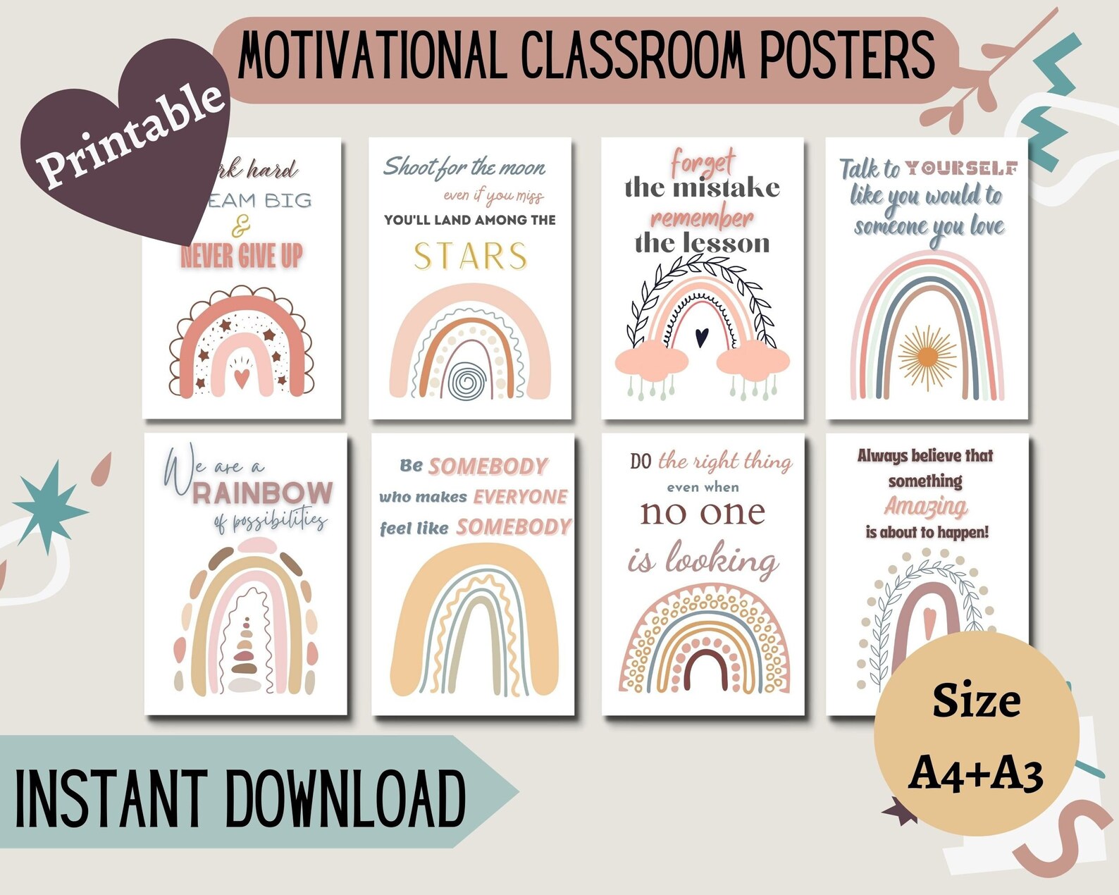 Motivational Quotes Wall Art, Inspirational Quotes Home Decor Printable ...