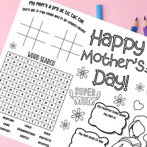 Mothers Day Activity Placemat Printable for Kids, Mothering Sunday ...
