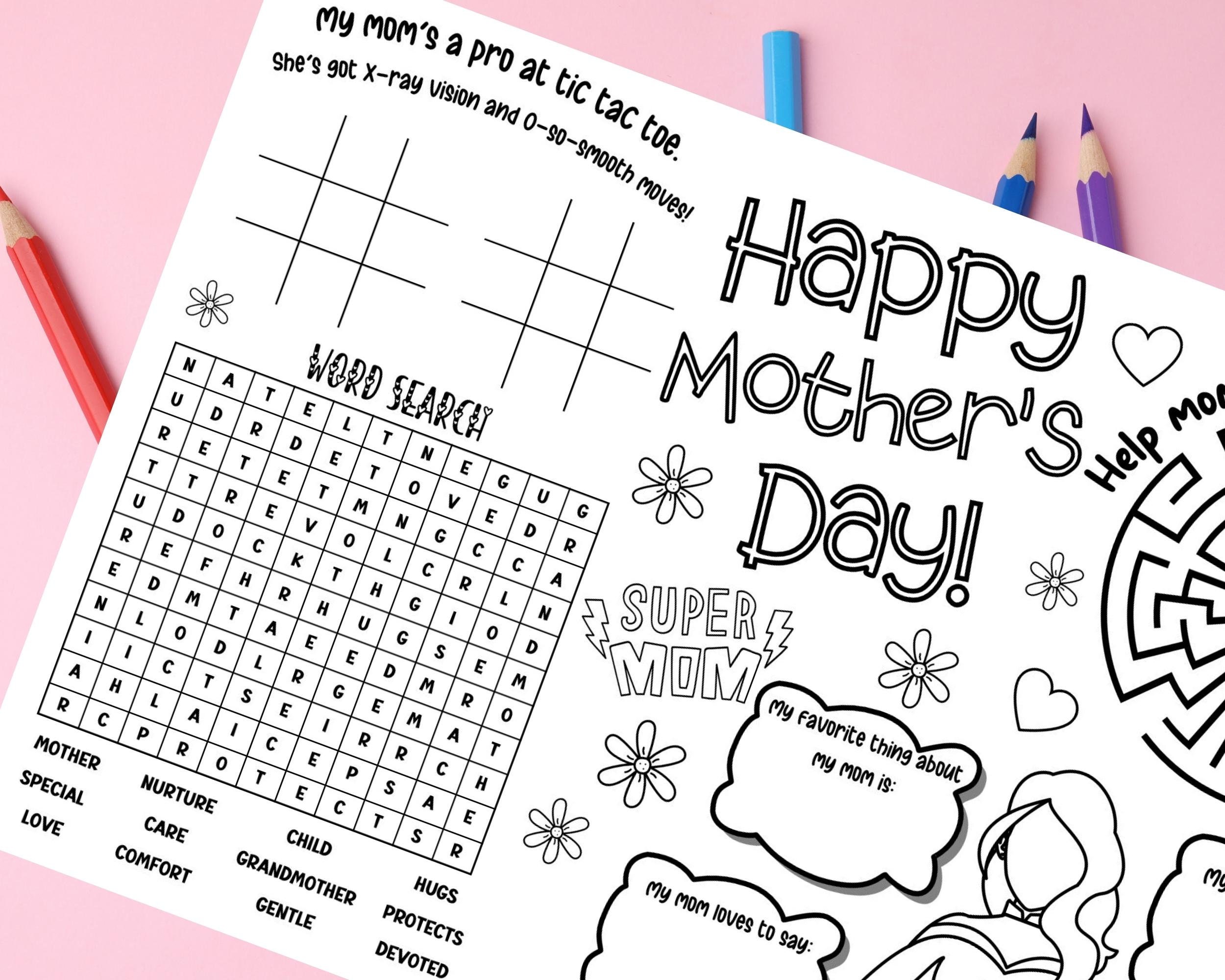 Mothers Day Activity Placemat Printable for Kids, Mothering Sunday ...