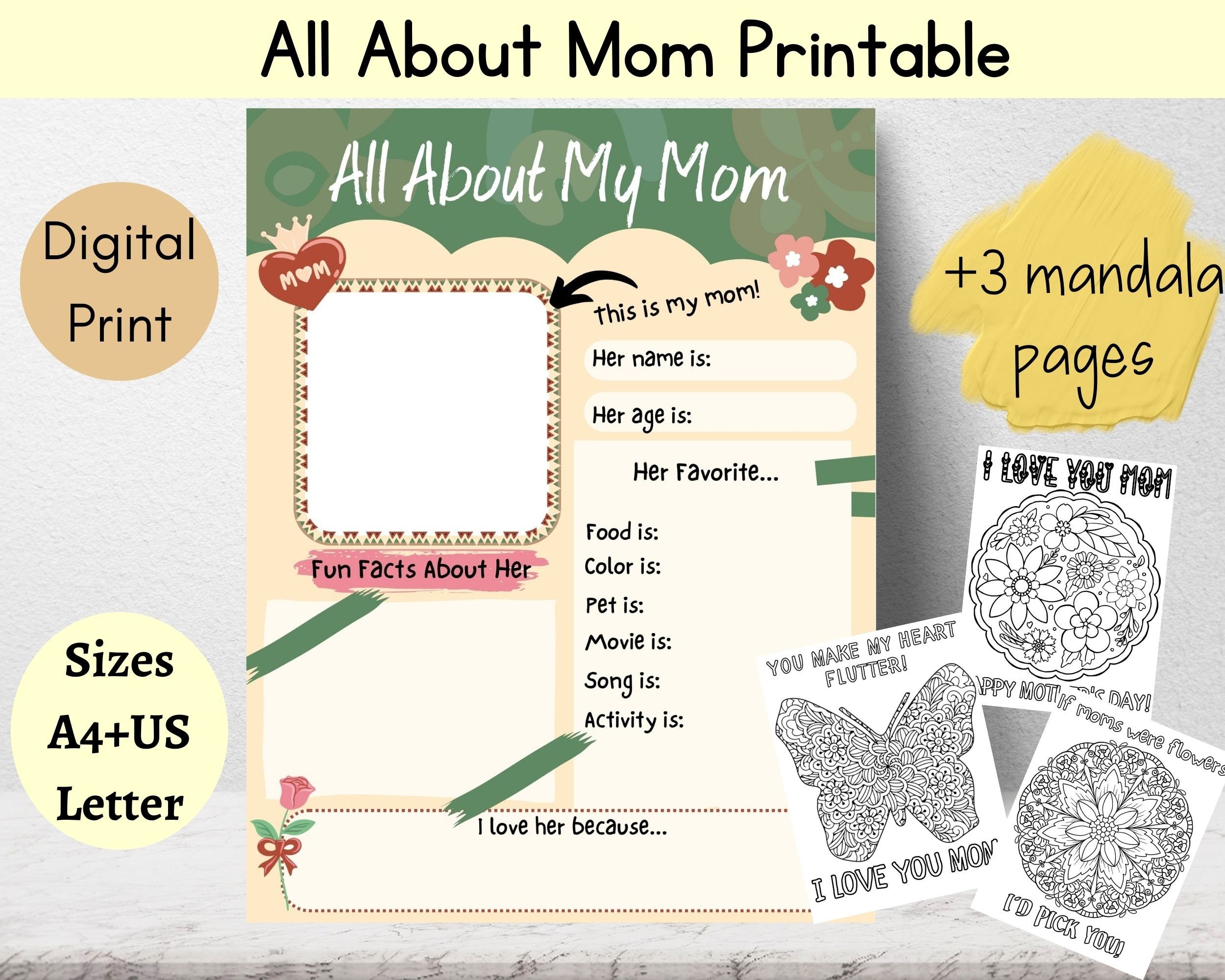 All About Mom Printable Mothers Day Questionnaire, Mothers Day Activity ...