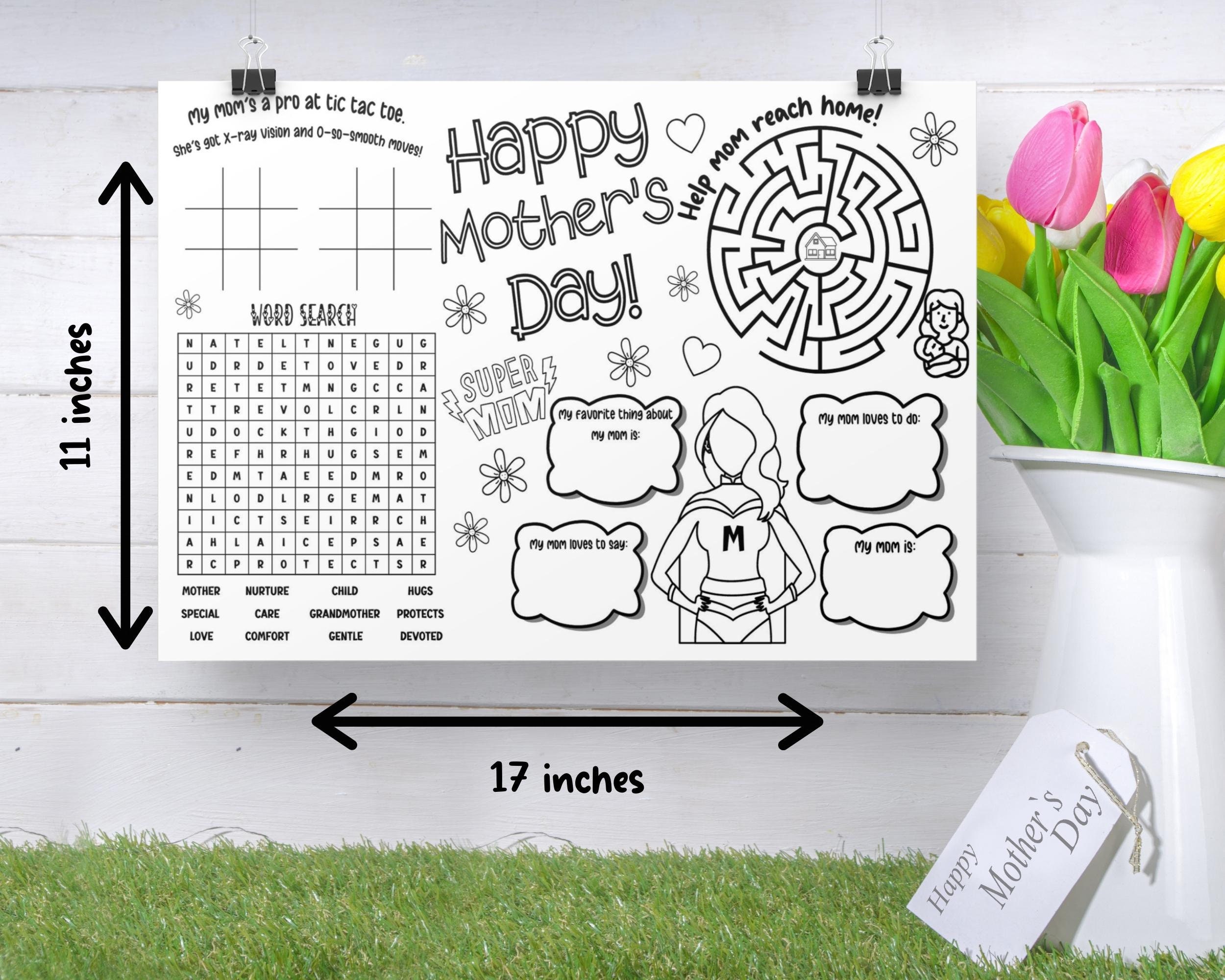 Mothers Day Activity Placemat Printable for Kids, Mothering Sunday ...