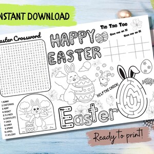 Easter Coloring Placemat for Kids, Easter Coloring Page Craft Activity ...
