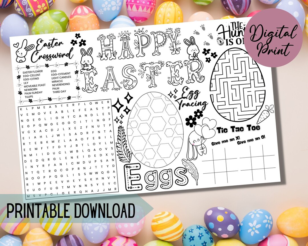 Easter Coloring Placemat for Kids, Easter Coloring Page Activity ...