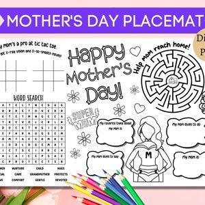 Mothers Day Activity Placemat Printable for Kids, Mothering Sunday ...