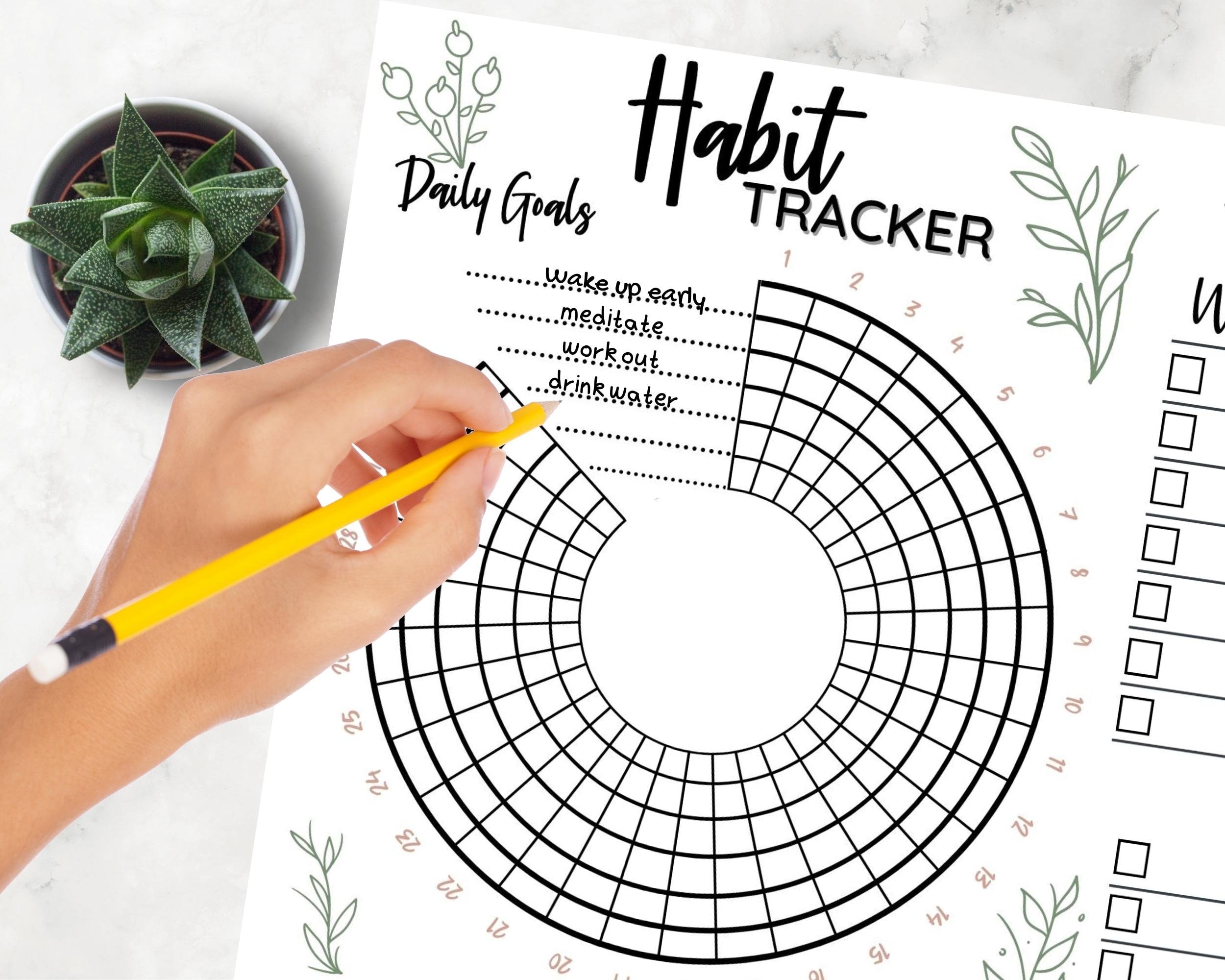 Monthly Habit Tracker Printable, Circle Daily Habit Tracker Printable, Digital Routine Tracking ...