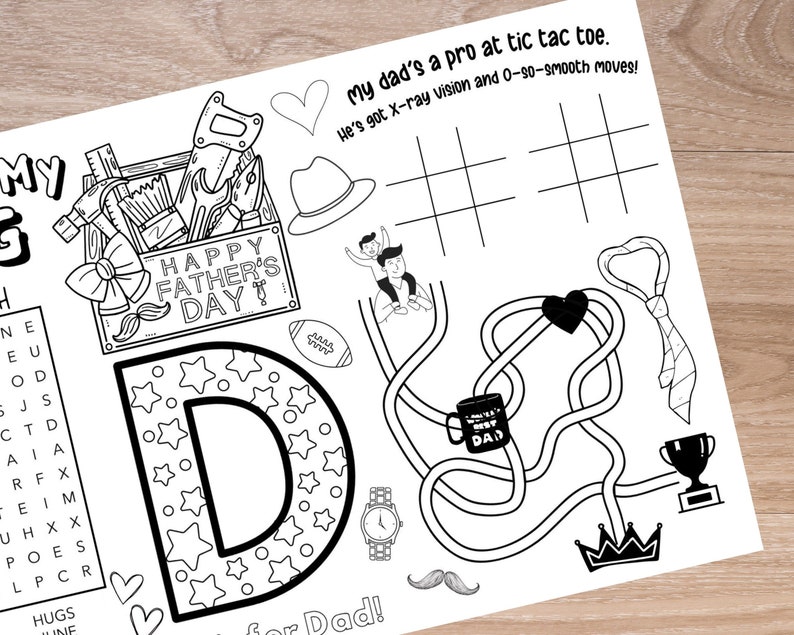 Fathers Day Activity Placemat Printable Coloring Page, Fathers Day ...