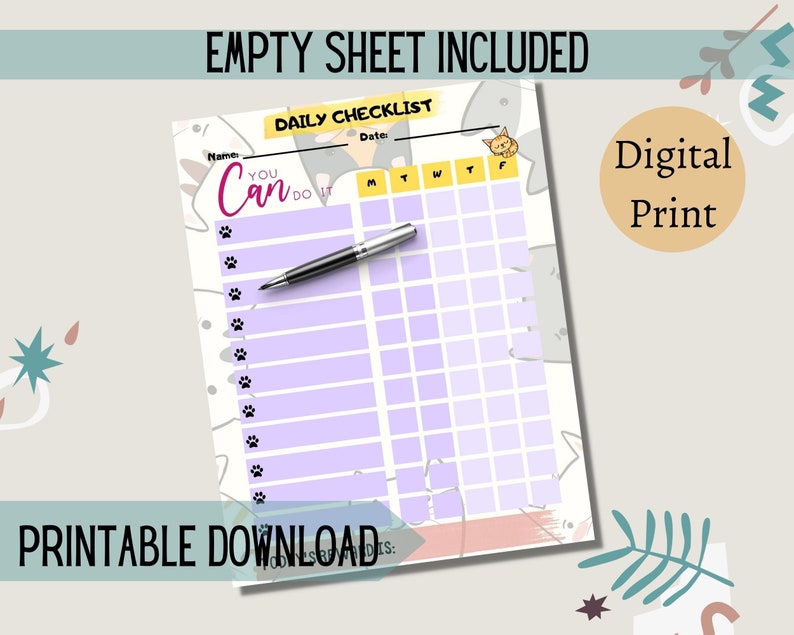 Daily Checklist Printable for Kids, Personalized Chore Chart Printable ...
