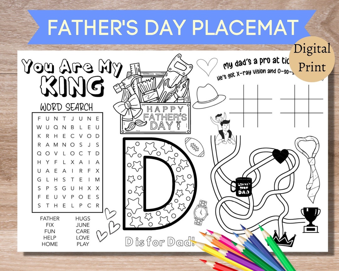 Fathers Day Activity Placemat Printable Coloring Page, Fathers Day ...