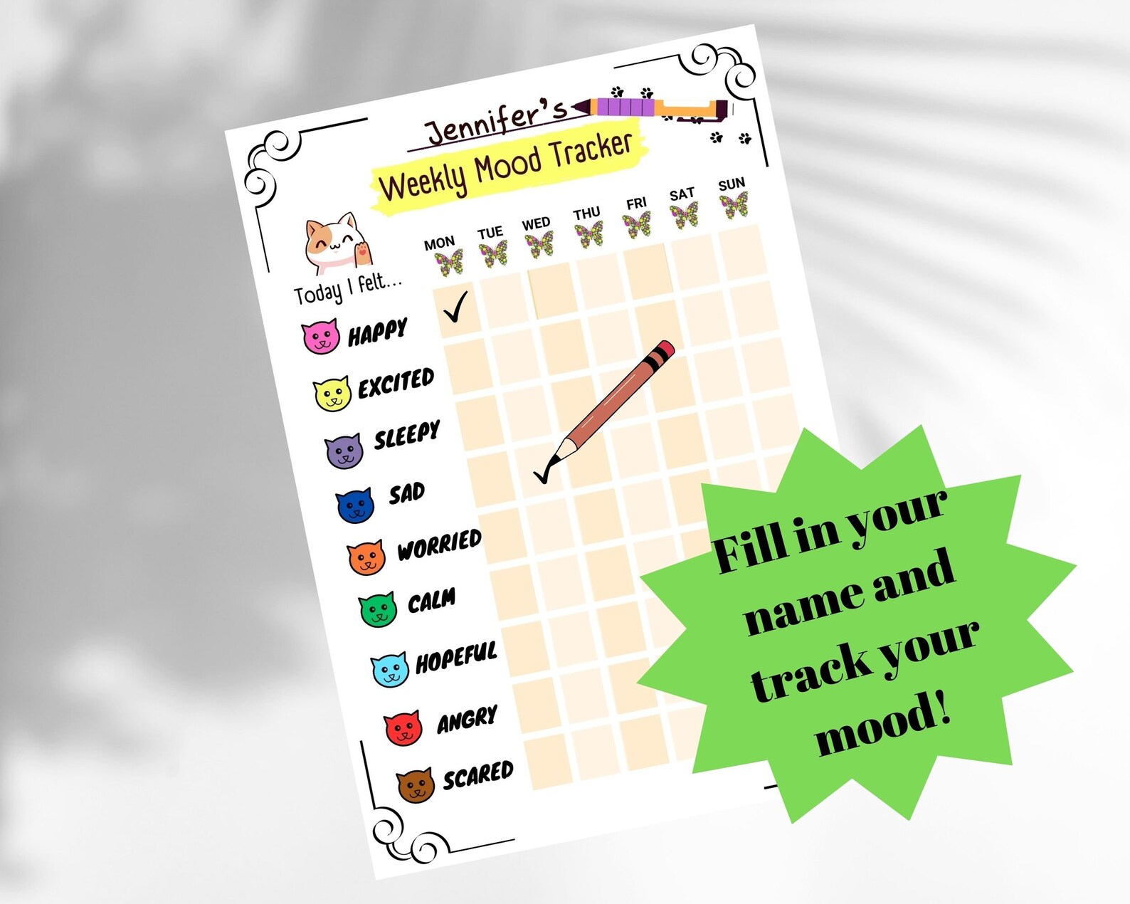 Mood Tracker Printable for Kids, Monthly Mood Tracker, Mood Tracker ...