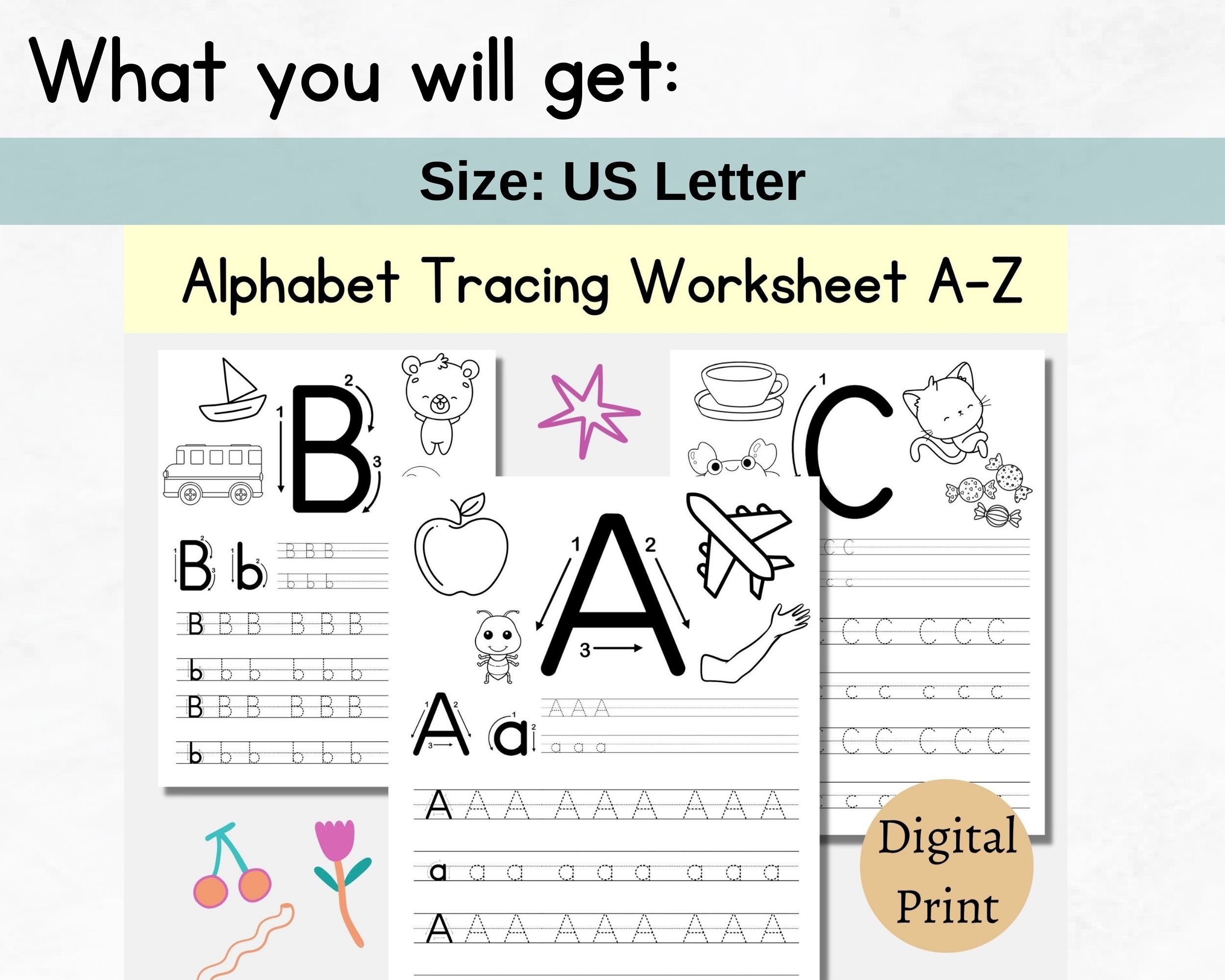 Preschool Alphabet Worksheets Bundle, Printable Alphabet Letter Sounds ...