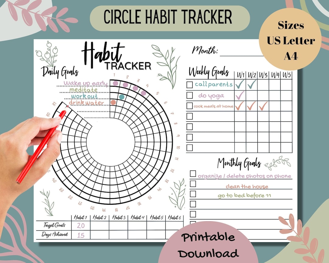Monthly Habit Tracker Printable, Circle Daily Habit Tracker Printable ...