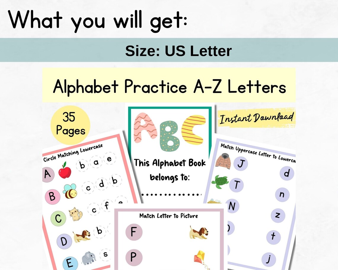 Preschool Alphabet Worksheets Bundle, Printable Alphabet Letter Sounds ...