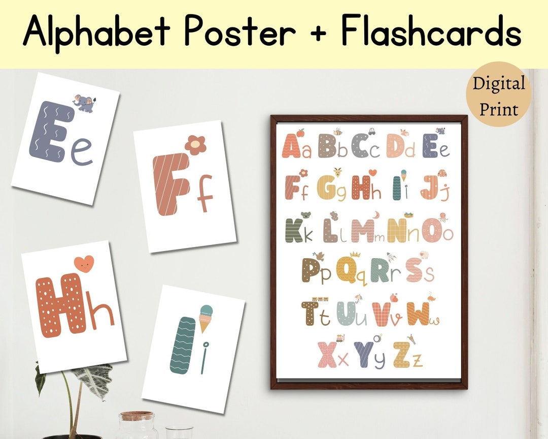Alphabet Poster Printable Kids Room Decor, Alphabet Flashcards A-Z ...