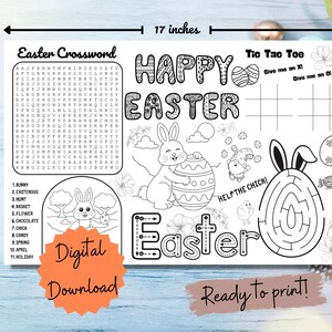 Easter Coloring Placemat for Kids, Easter Coloring Page Craft Activity ...