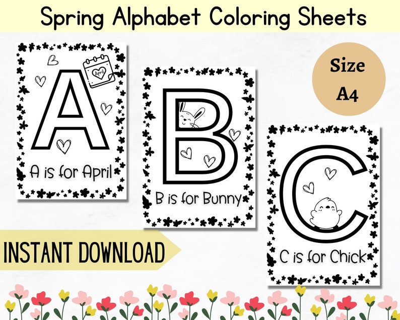 Spring Alphabet Coloring Book for Kids, Printable Spring Coloring ...