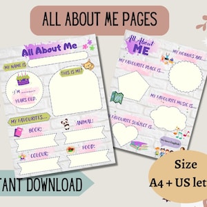 All About Me Printable for Kids, All About Me Activity Sheets, First ...
