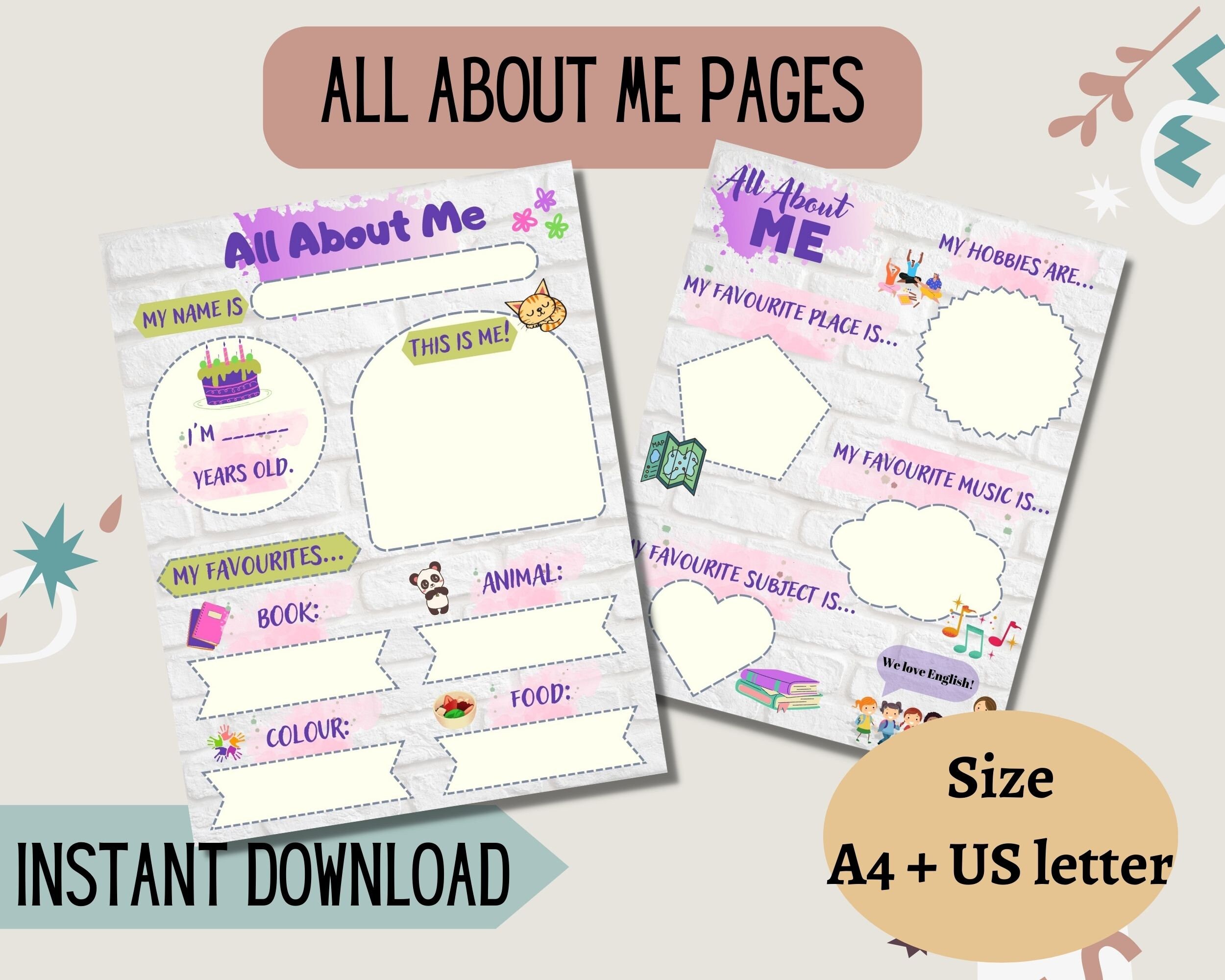 All About Me Printable for Kids, All About Me Activity Sheets, First ...