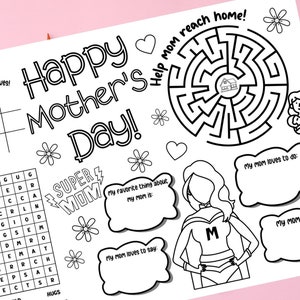 Mothers Day Activity Placemat Printable for Kids, Mothering Sunday ...