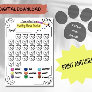 Mood Tracker Printable for Kids, Monthly Mood Tracker, Mood Tracker ...