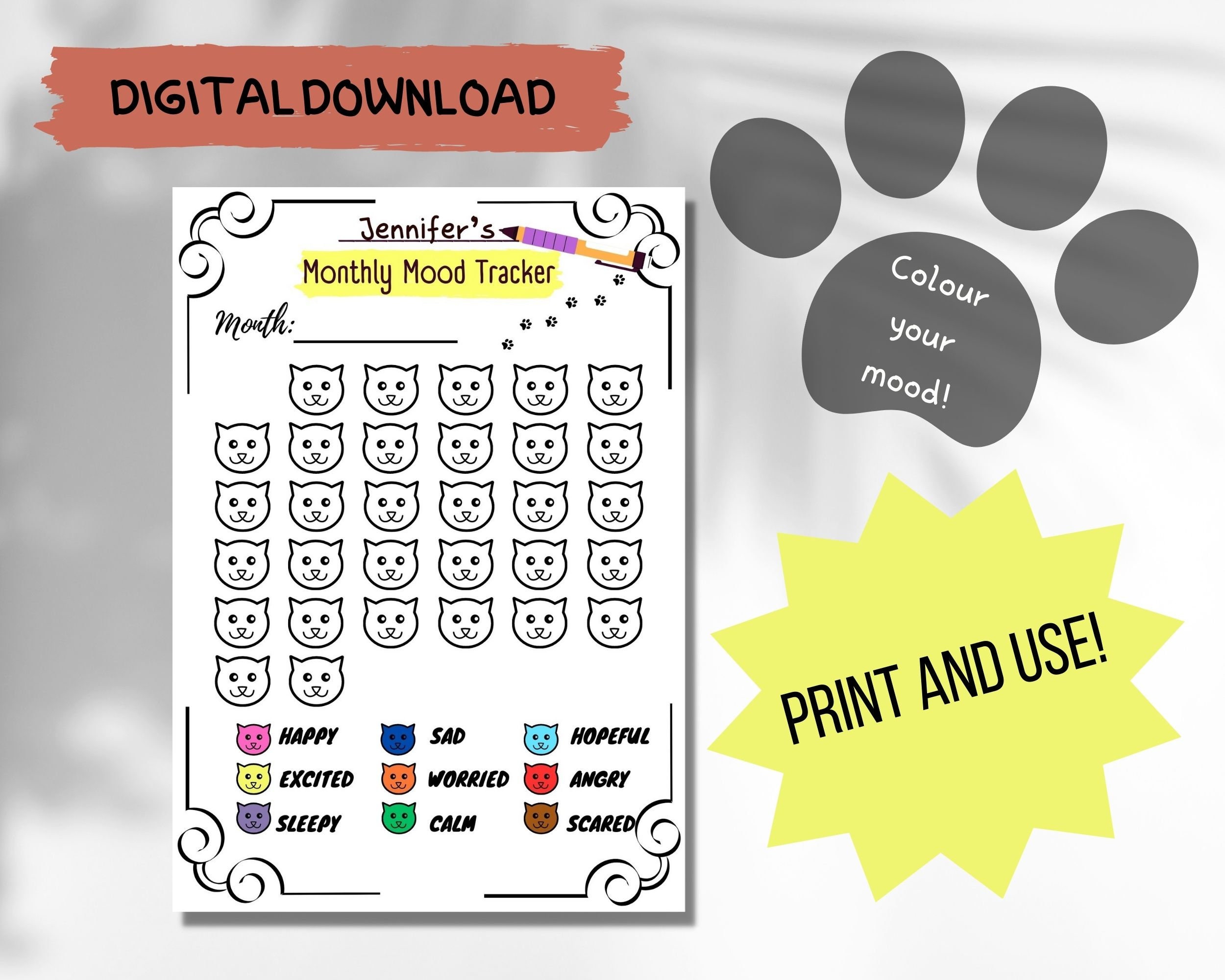 Mood Tracker Printable for Kids, Monthly Mood Tracker, Mood Tracker ...