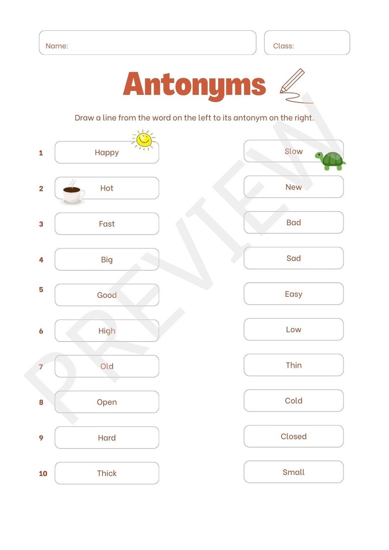 Learn English Adjectives Antonyms Beginner Worksheet - Etsy
