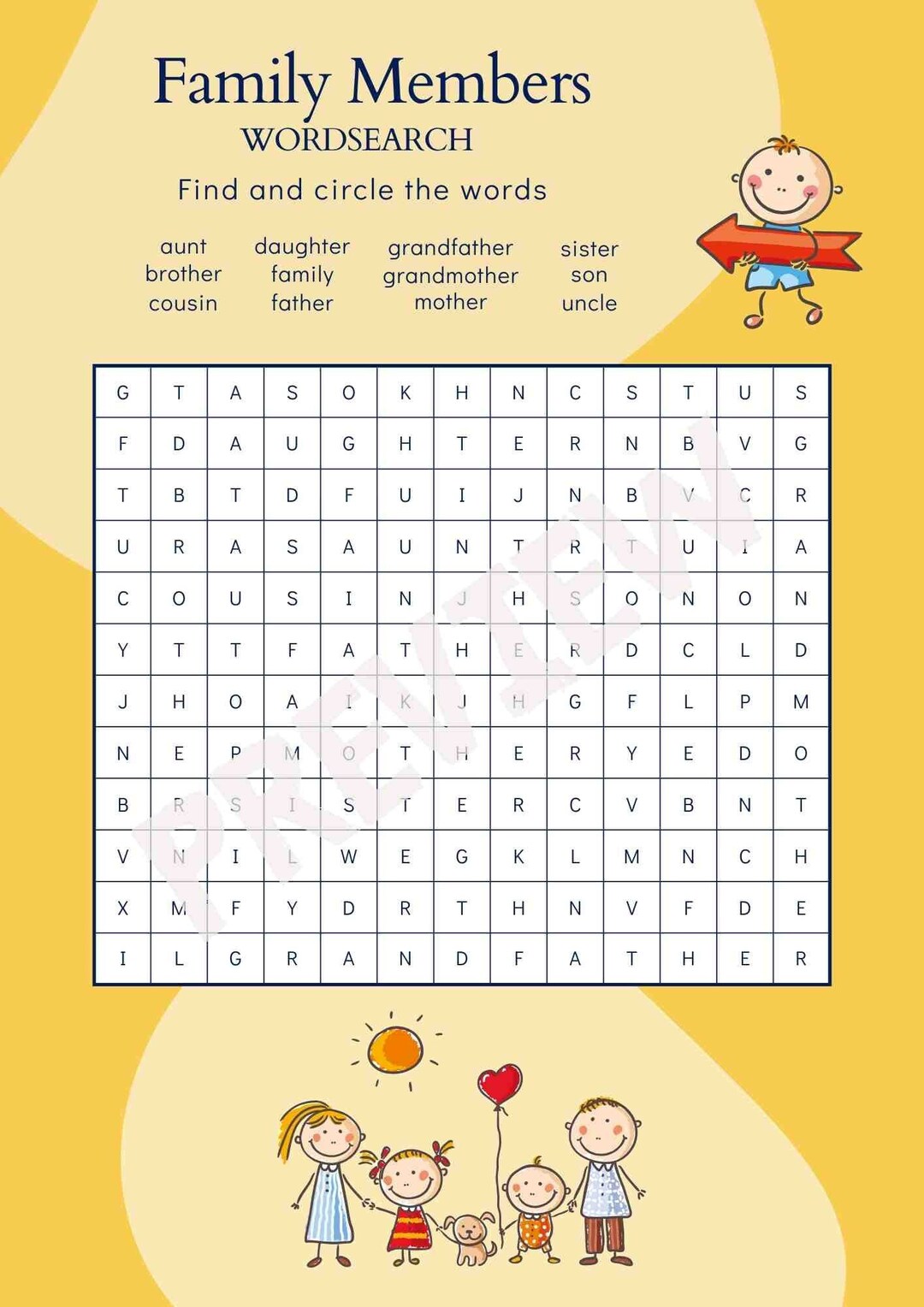 Family Members Word Search Worsheet Printable Handout - Etsy