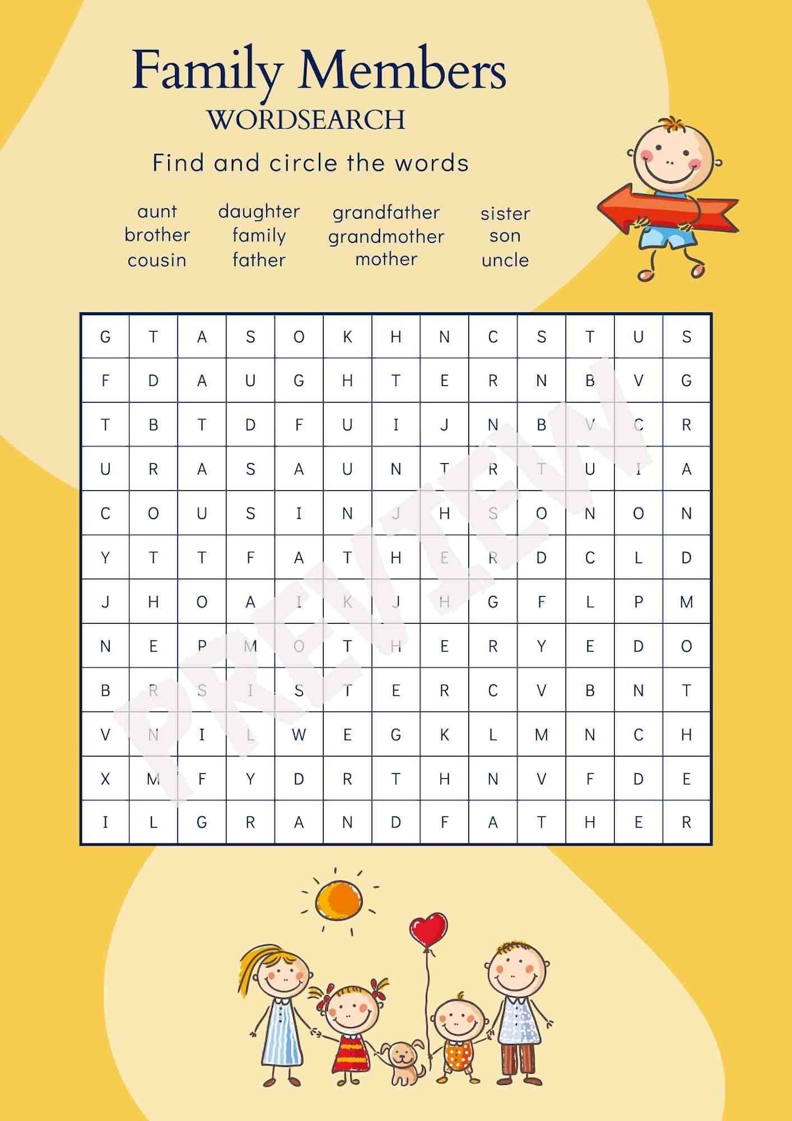 Family Members Word Search Worsheet Printable Handout - Etsy