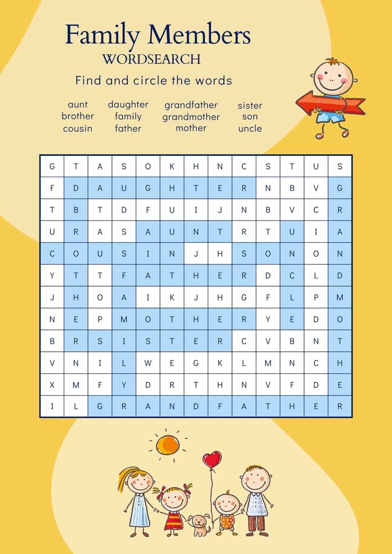 Family Members Word Search Worsheet Printable Handout - Etsy