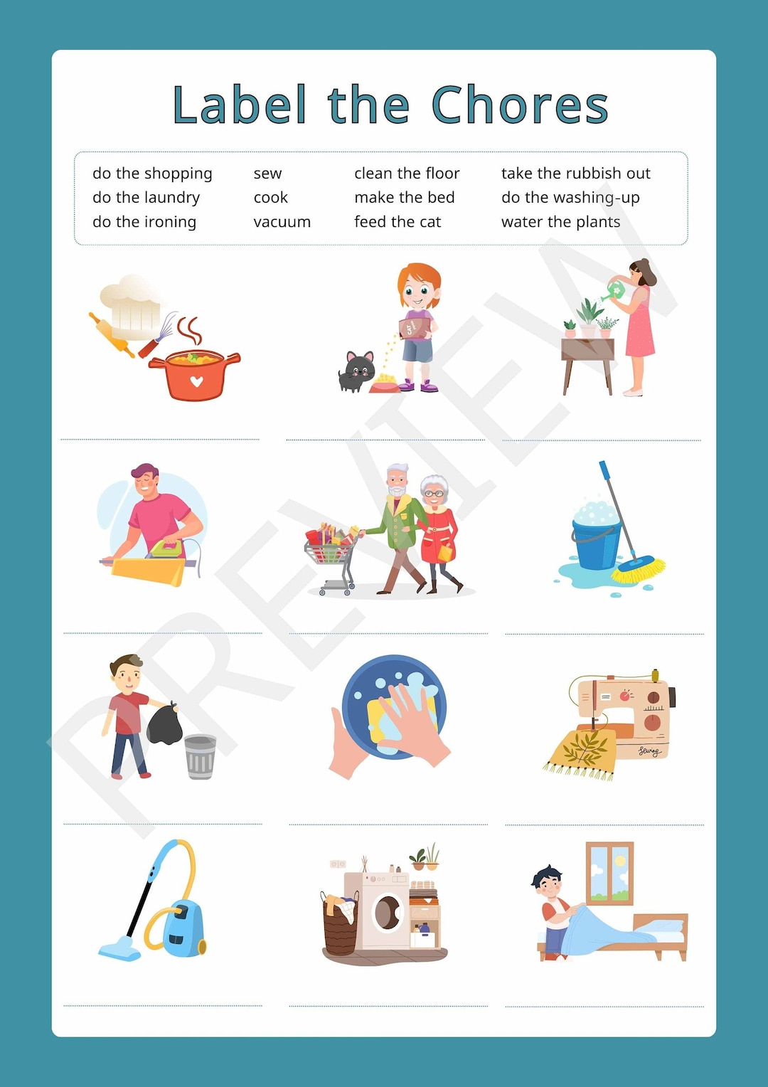 Learn English Label the Chores Worksheet Beginner to Intermediate ...