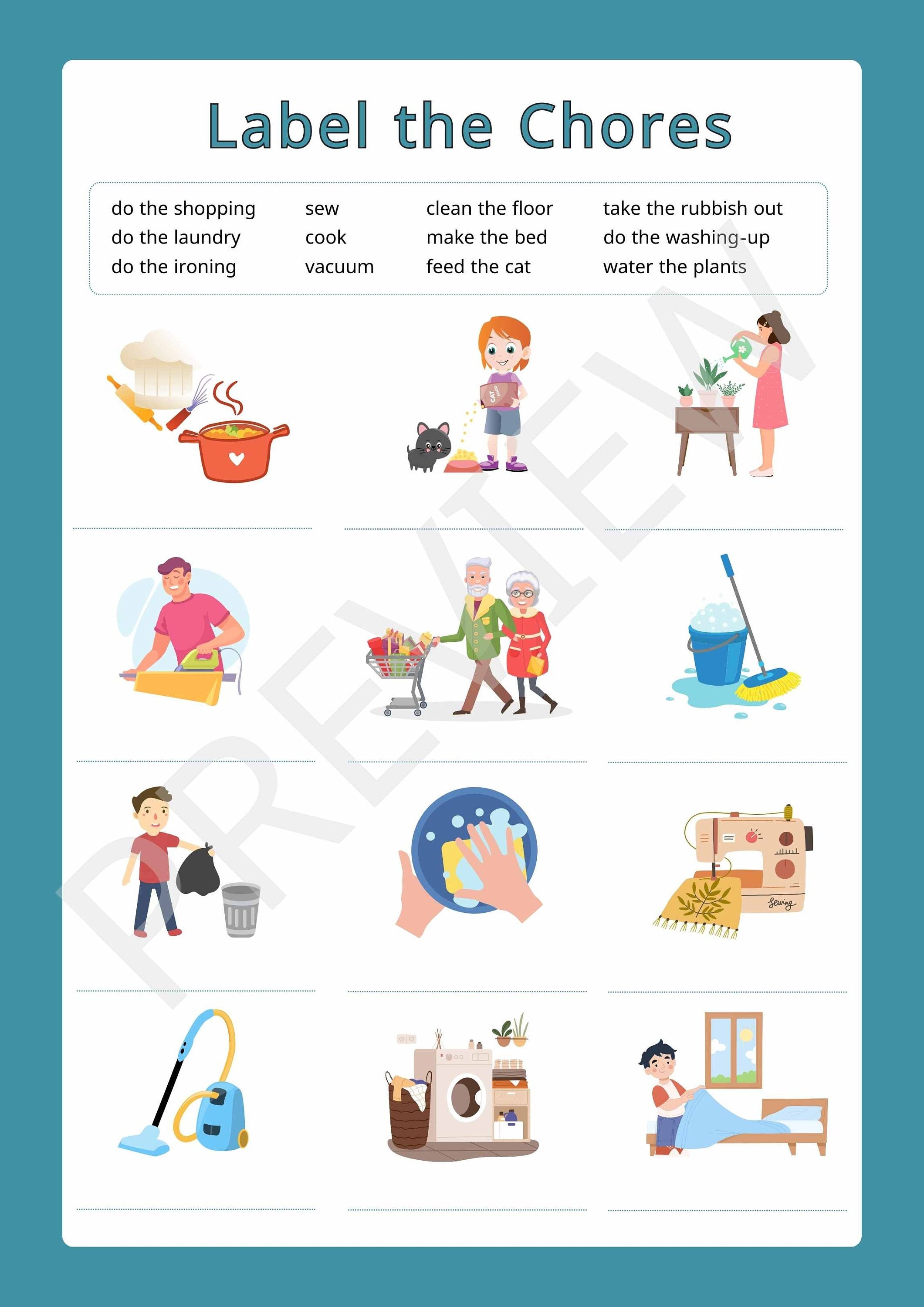 Learn English Label the Chores Worksheet Beginner to Intermediate ...