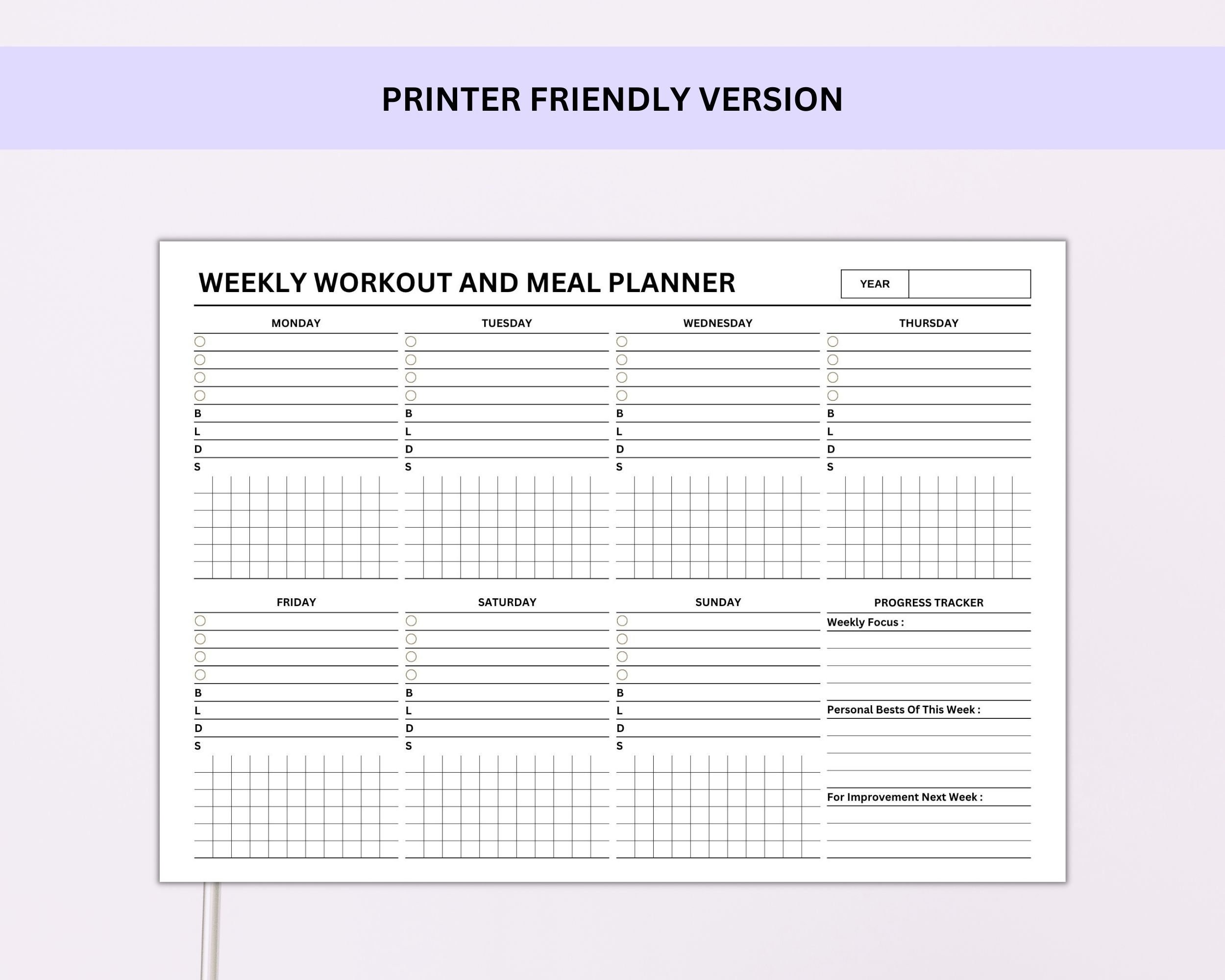 Weekly Workout & Meal Planner Printable, Exercise Planner, Menu Planner ...
