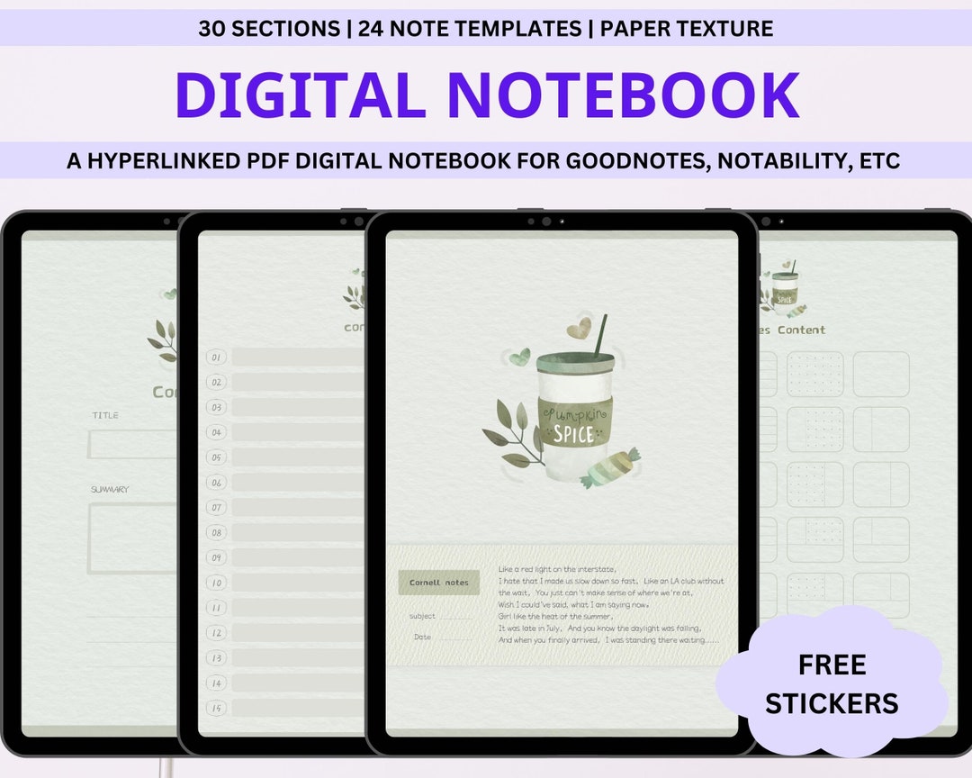 Cute Green Digital Notebook With Tabs, Goodnotes + Notability, Digital ...