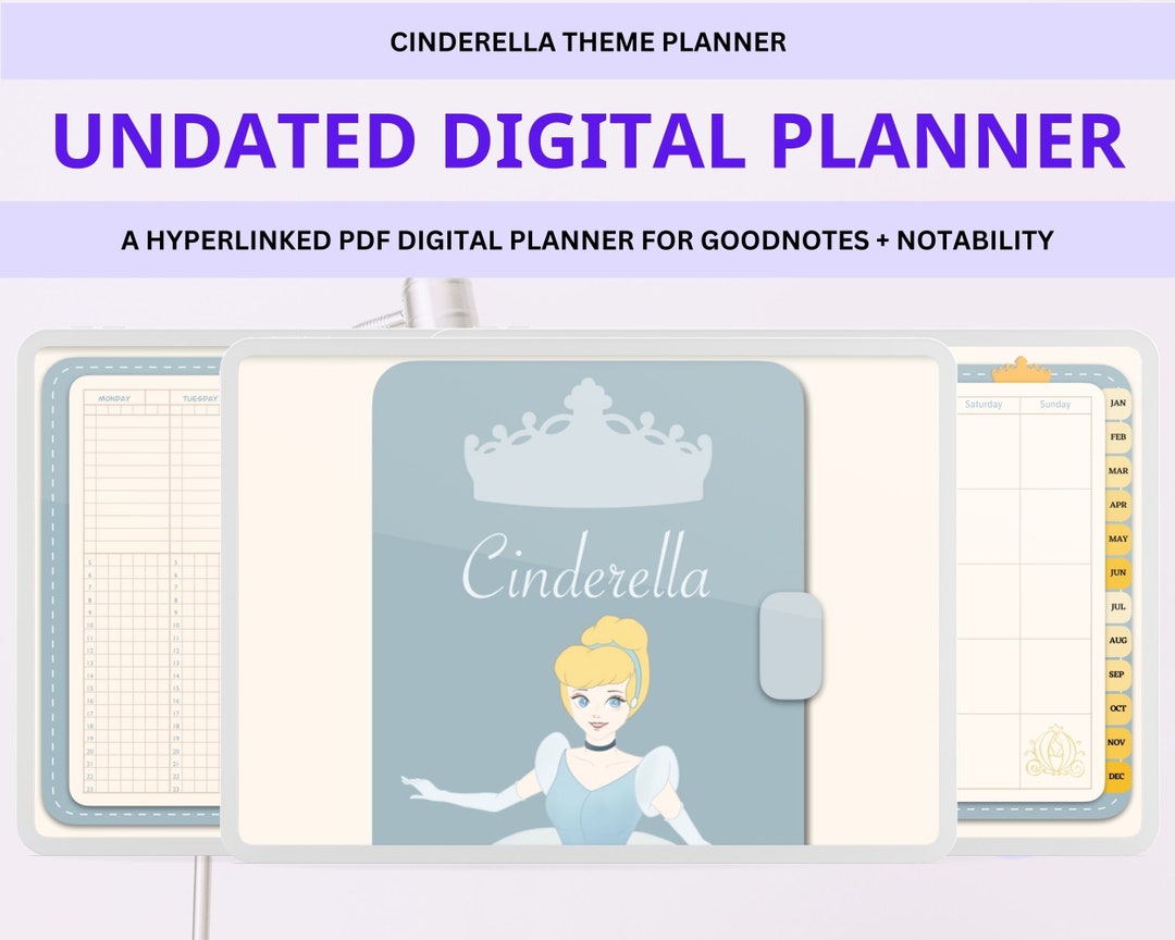 Cinderella Theme Undated Digital Planner, Minimalist Digital Planner ...