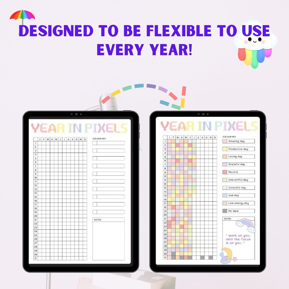 A Year in Pixels Printable, Yearly Mood Tracker Journal, Year in Pixels ...