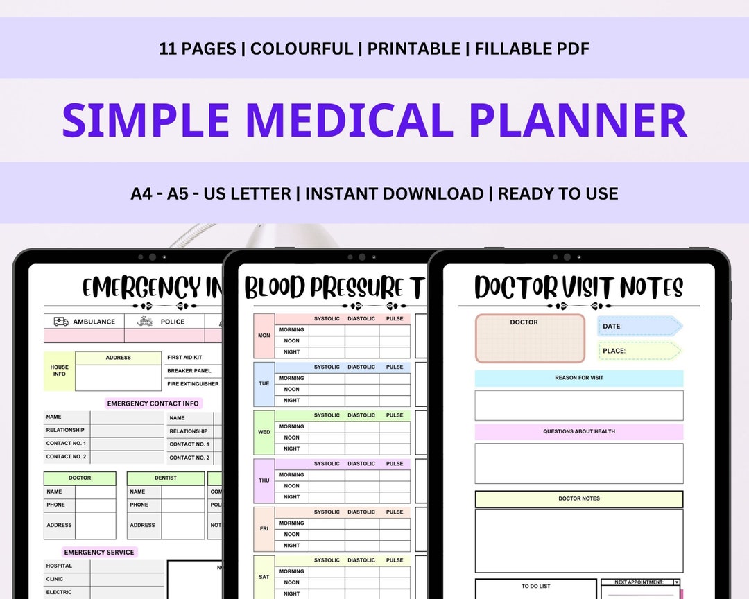 Medical Planner Printable, Blood Pressure Log, Blood Sugar Tracker ...