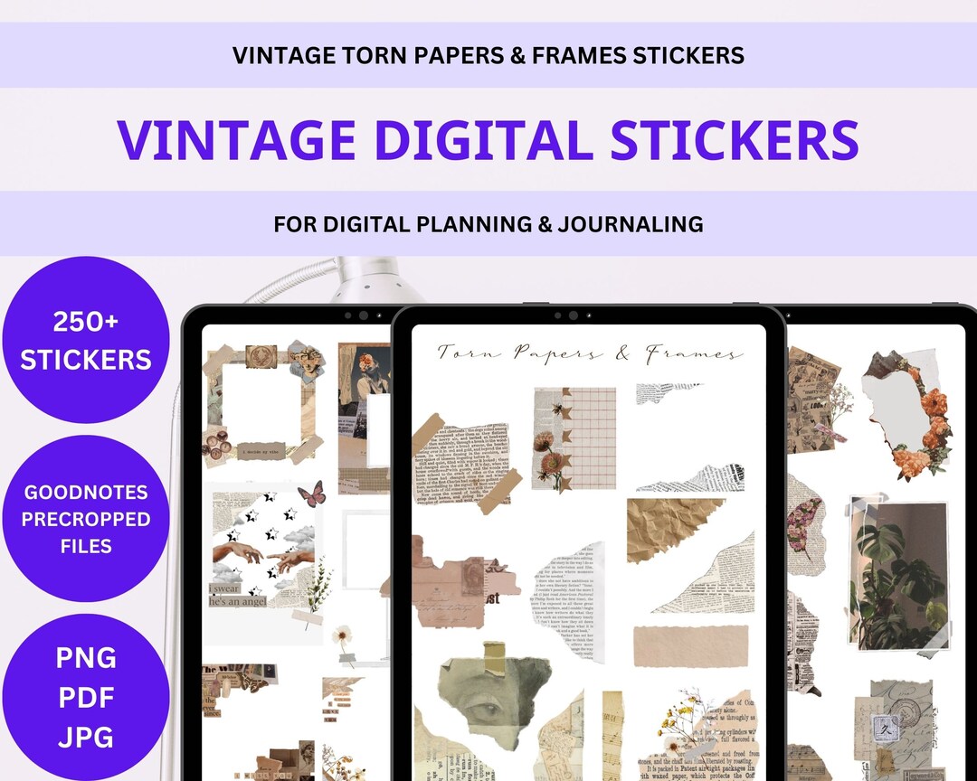 Digital Stickers, Vintage Torn Paper & Frames Sticker, Goodnotes ...