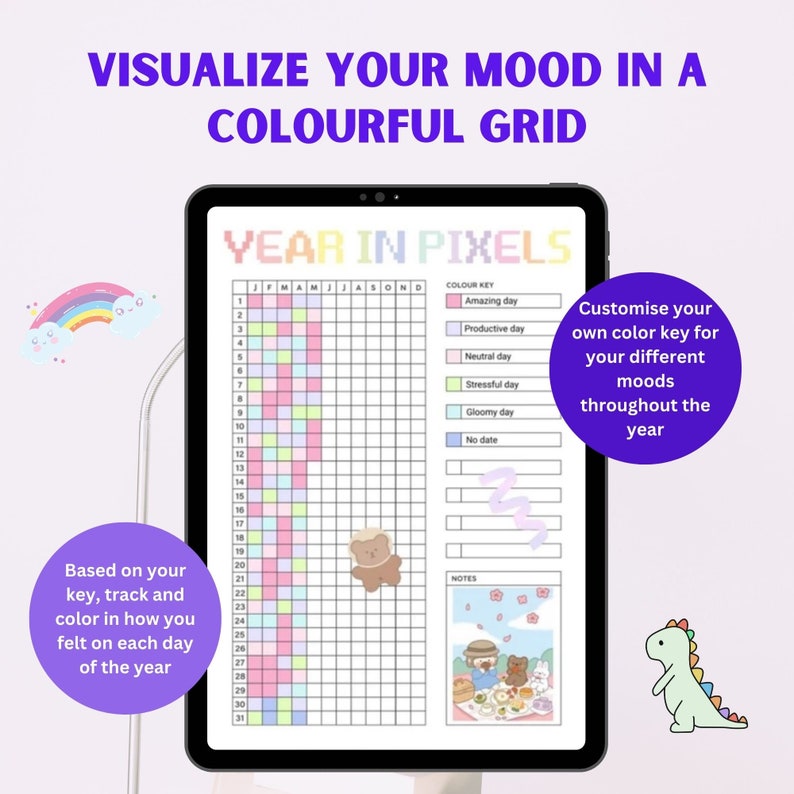 A Year in Pixels Printable, Yearly Mood Tracker Journal, Year in Pixels ...