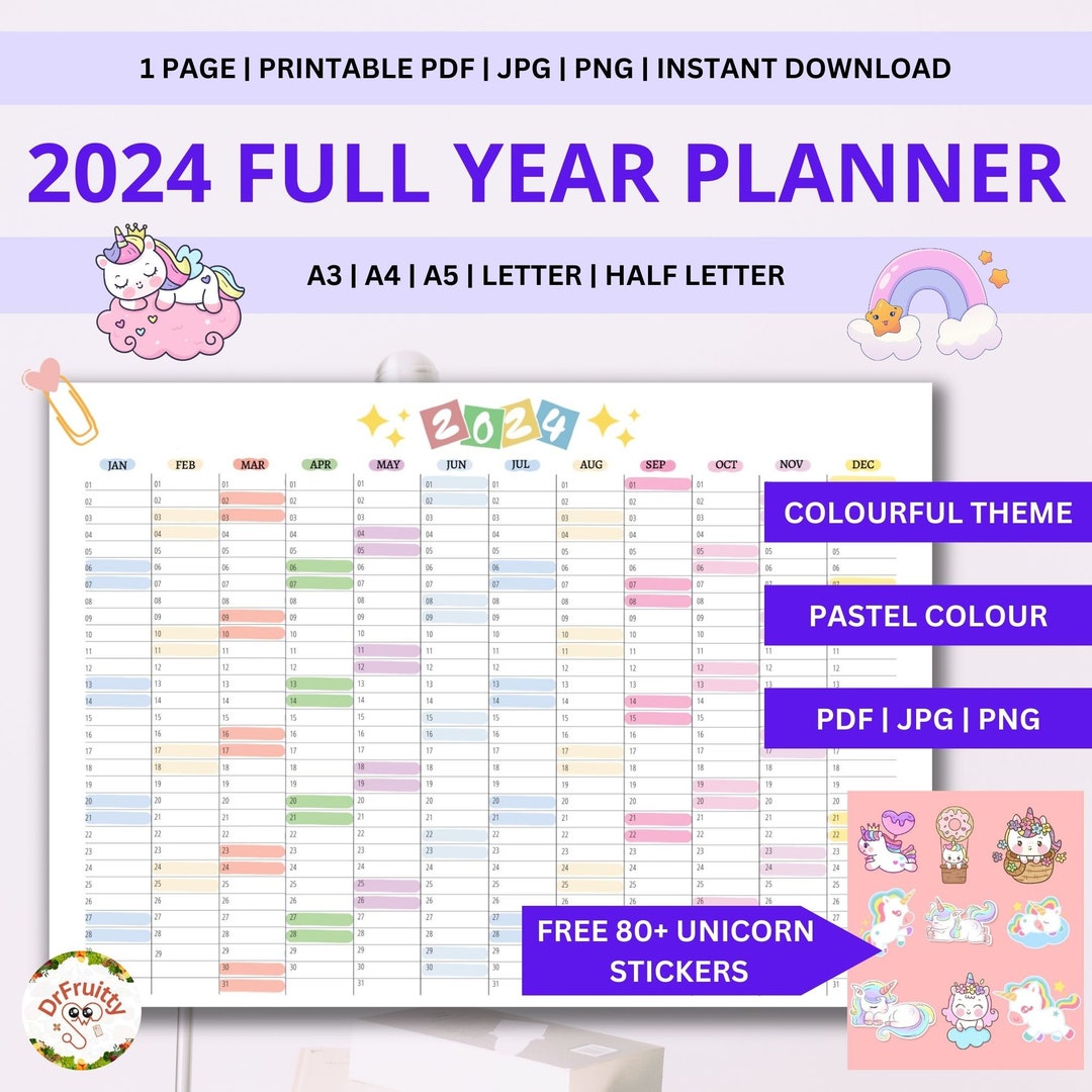 2024 Year Planner Yearly Overview Printable Year Planner on - Etsy