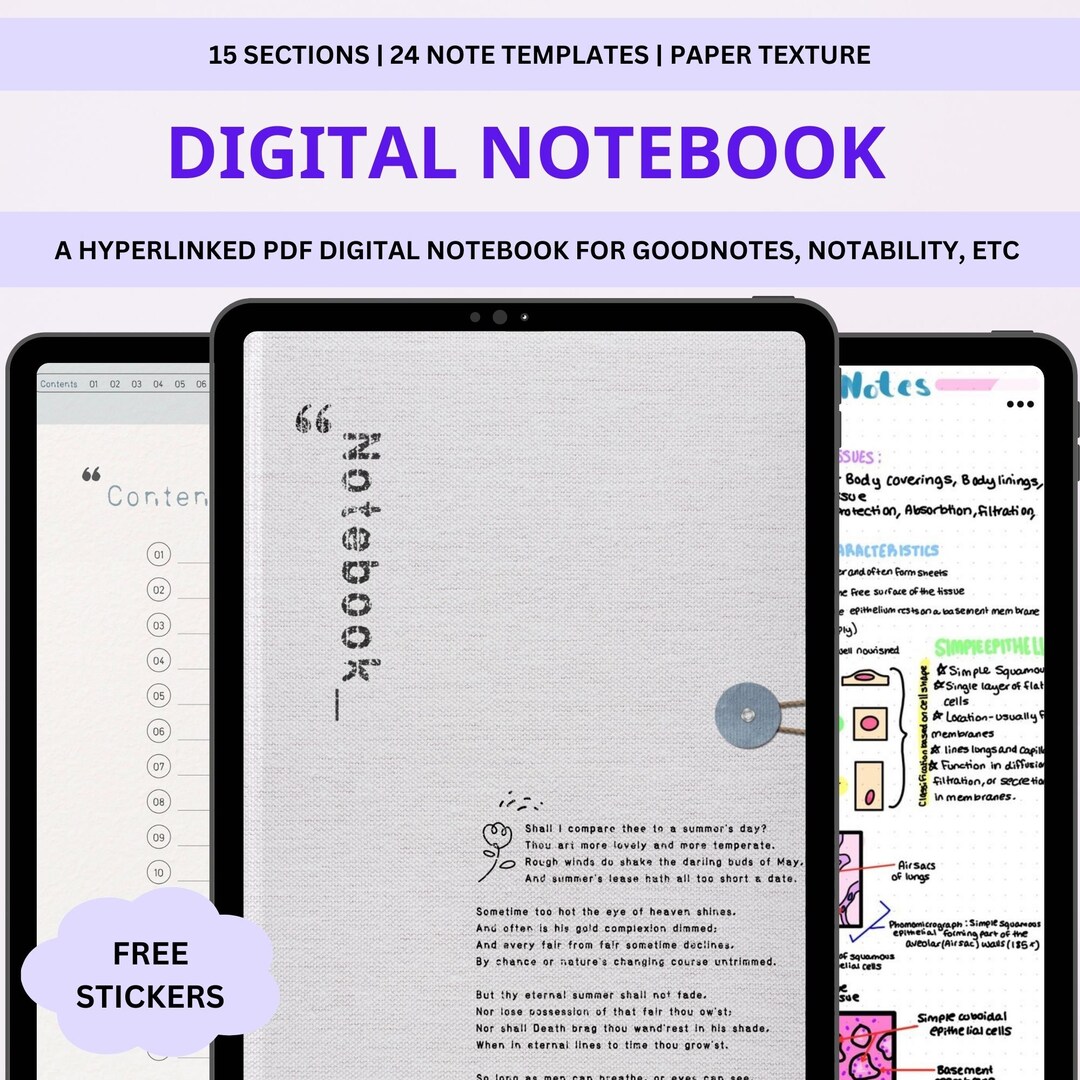 Digital Notebook, Goodnotes Notebook, Notebook With Tabs, Portrait ...