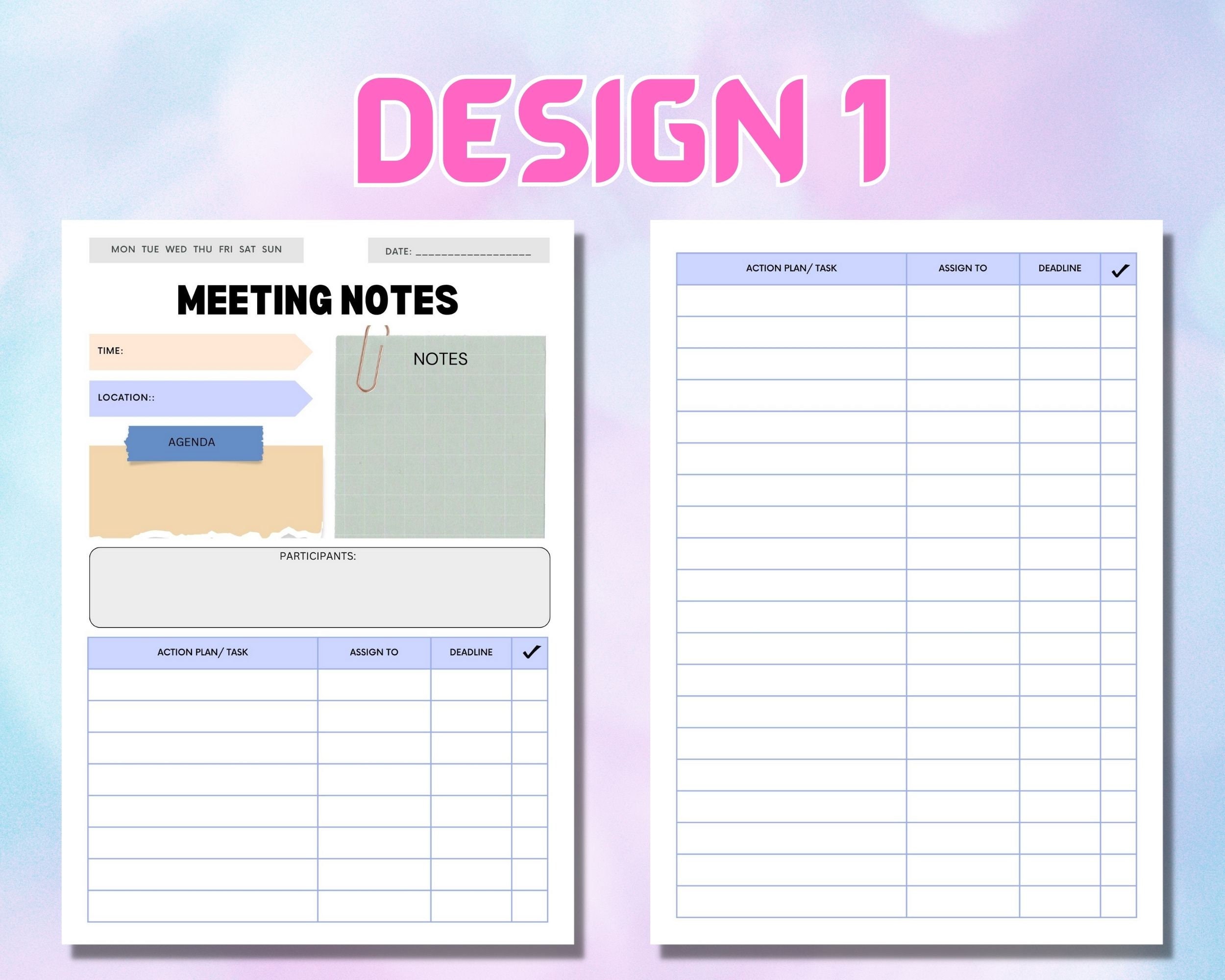 Meeting Notes Printable Template, Cute Design, Meeting Minutes, Meeting ...