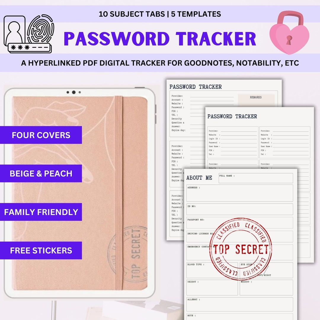 Digital Password Tracker Printable, Fillable Password Book, Password ...