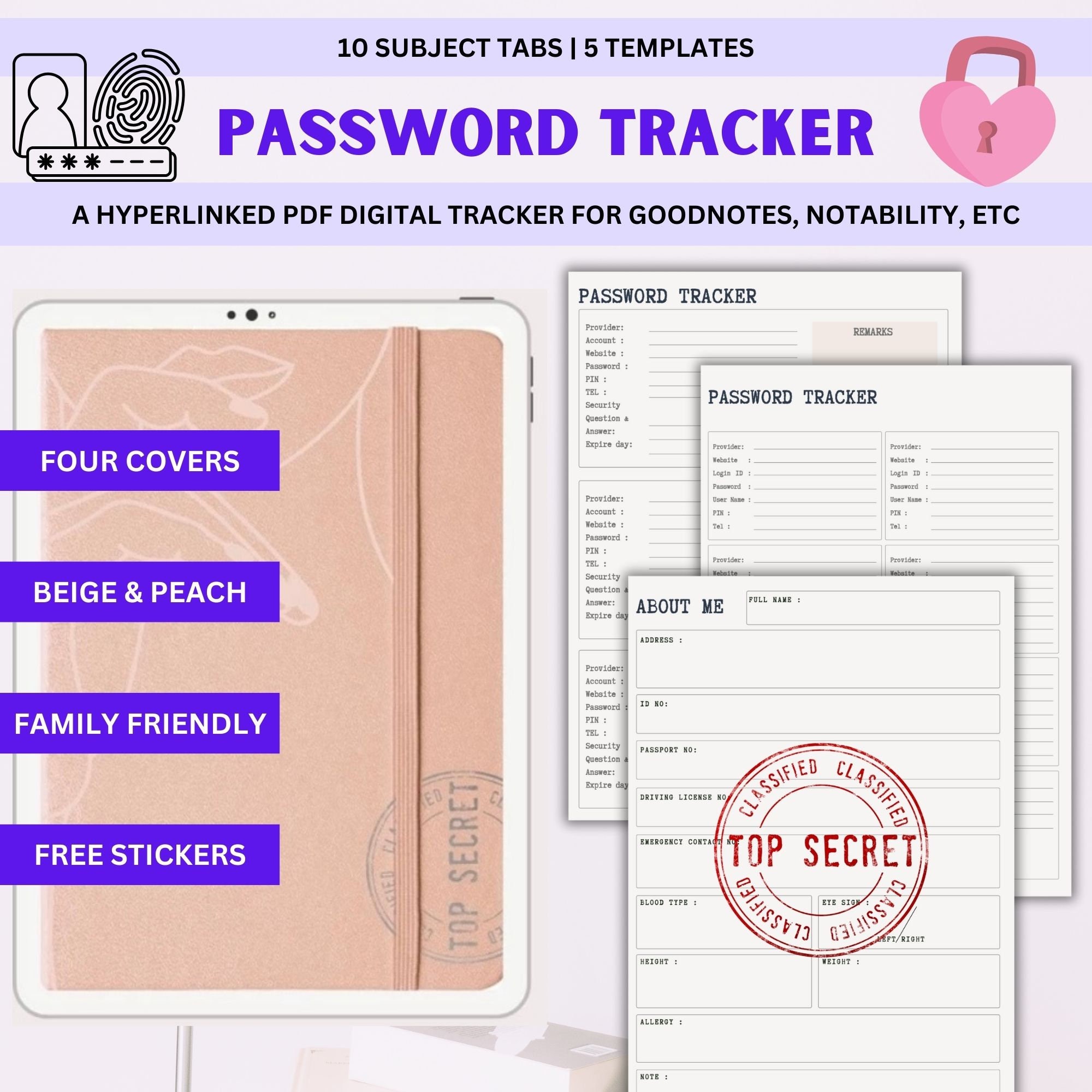 Digital Password Tracker Printable, Fillable Password Book, Password ...