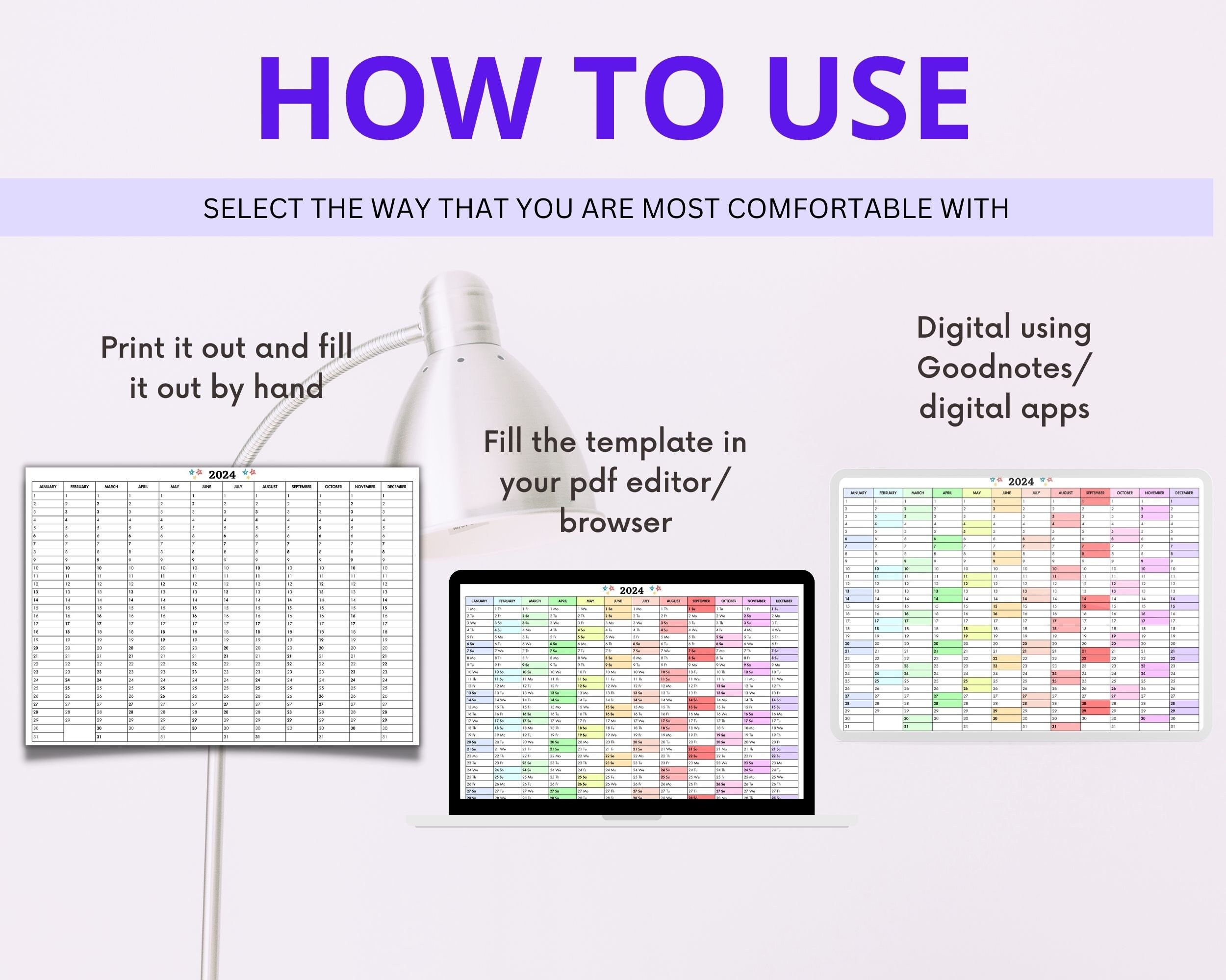 Annual Planner, 2024 Year Planner, Year at a Glance, Yearly Planner on ...