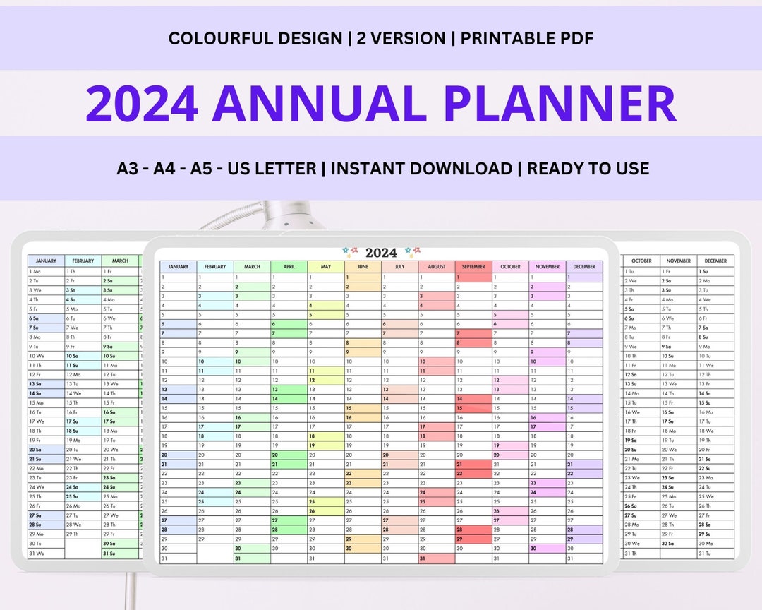 Annual Planner, 2024 Year Planner, Year at a Glance, Yearly Planner on ...