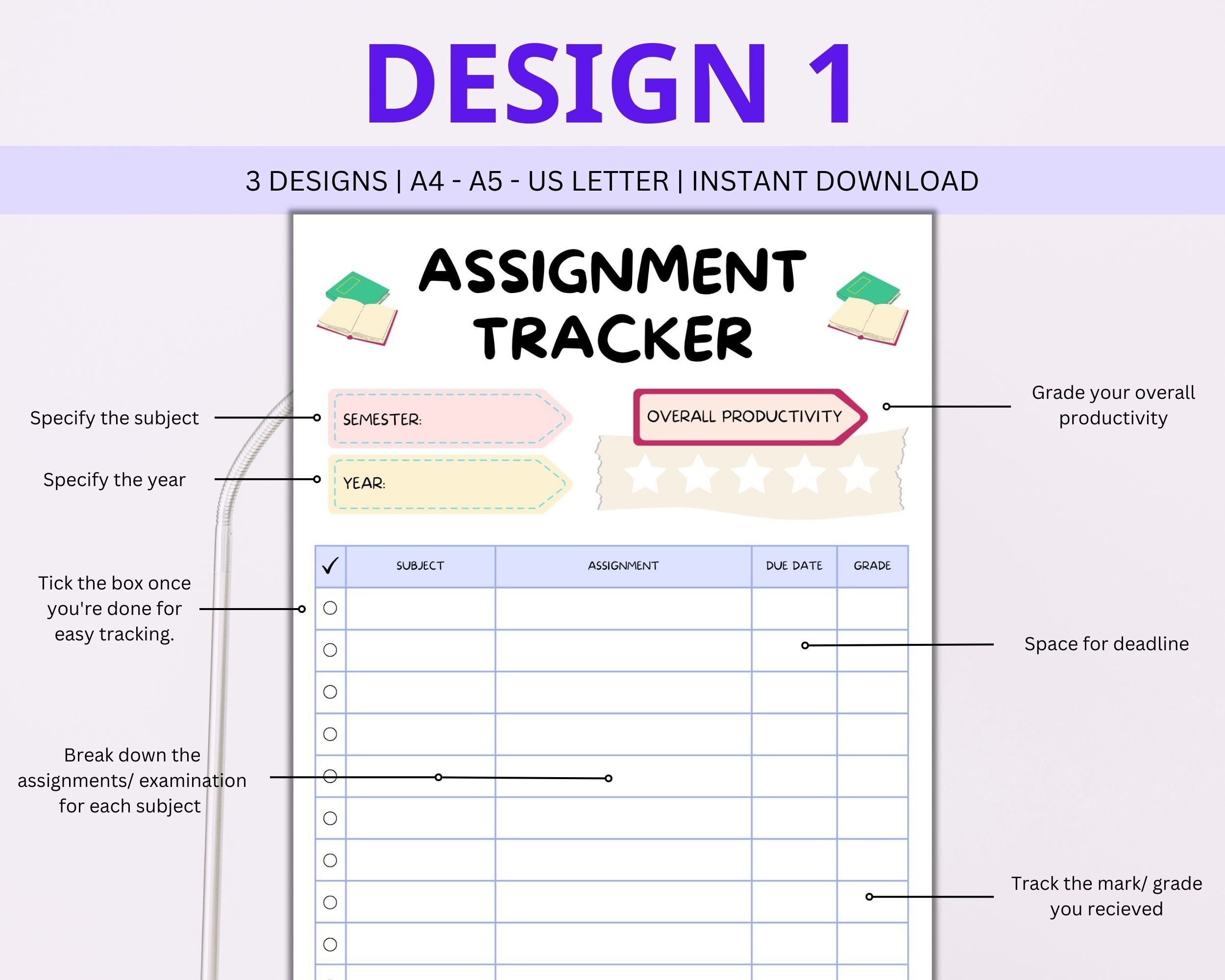 Printable Assignment Tracker, Assignment Planner, Table Assignments ...