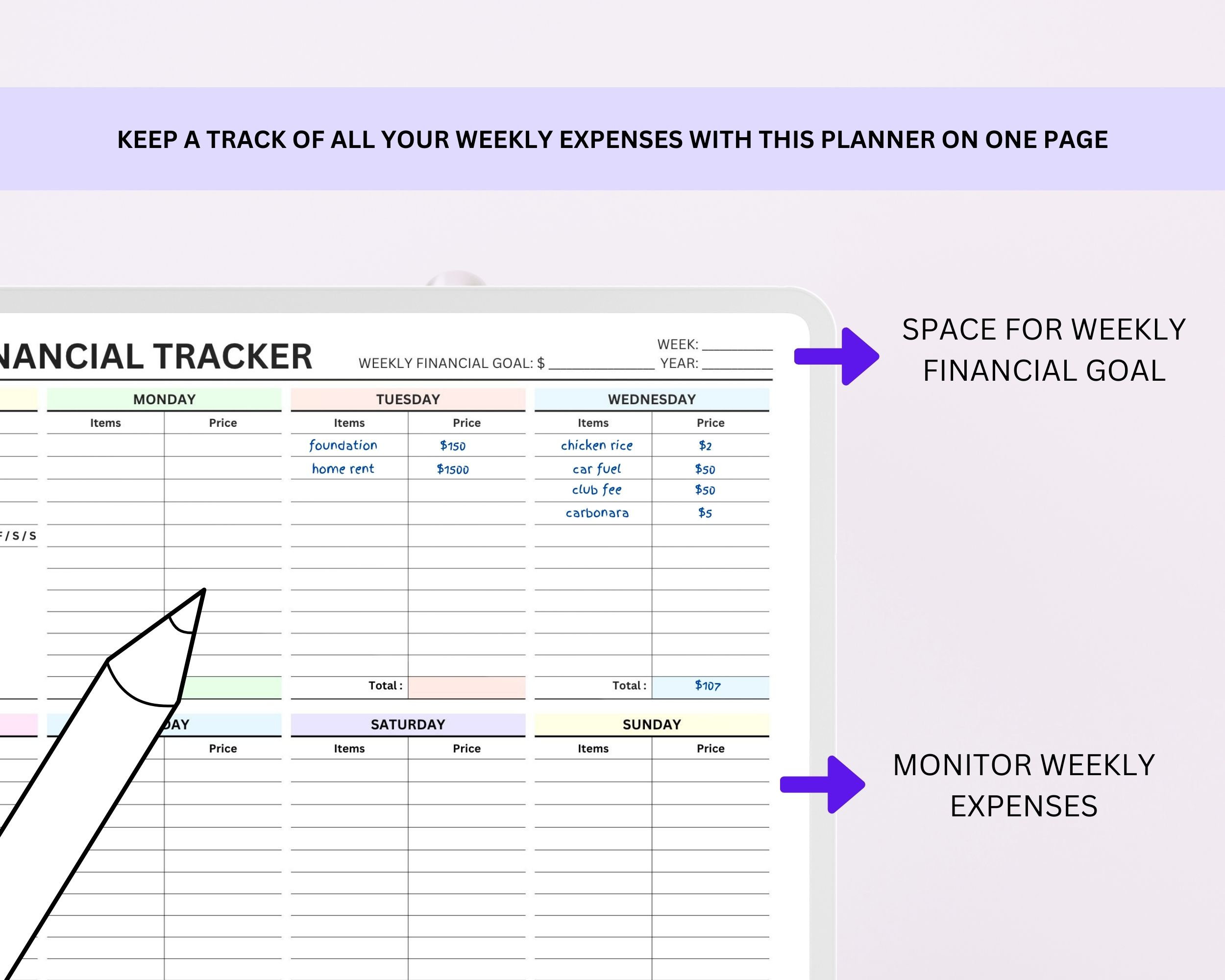 Weekly Budget Planner Printable, Weekly Budget Digital, Financial ...