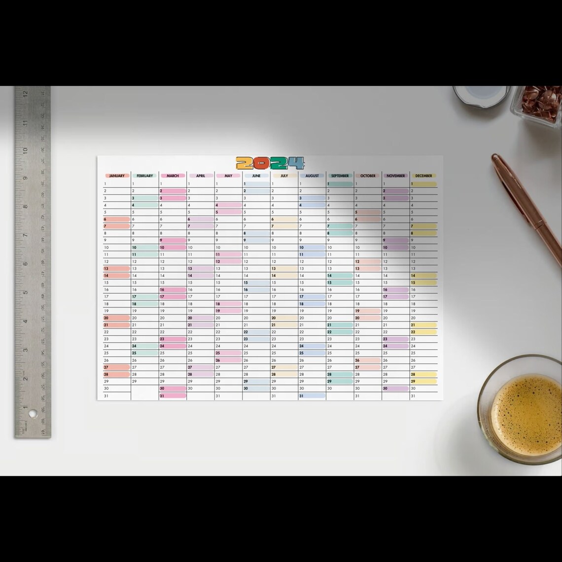 Printable Calendar, 2024 Year Planner, Yearly Overview Printable, Year ...